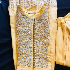 Dresses | Yellow Pajama Suit With Elegant Gold Embroidery | Poshmark